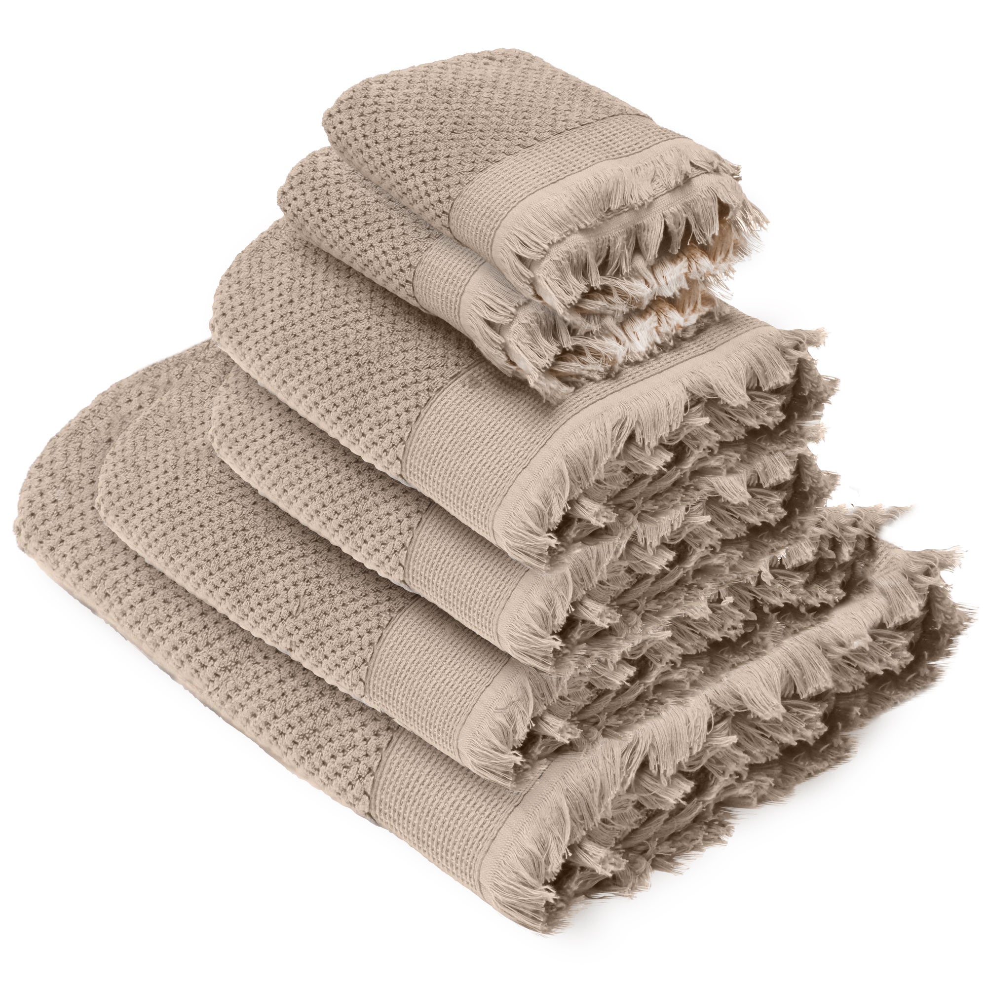 Parure de bain TETHYS 6 pièces micro-coton beige Chanvre | Leroy Merlin