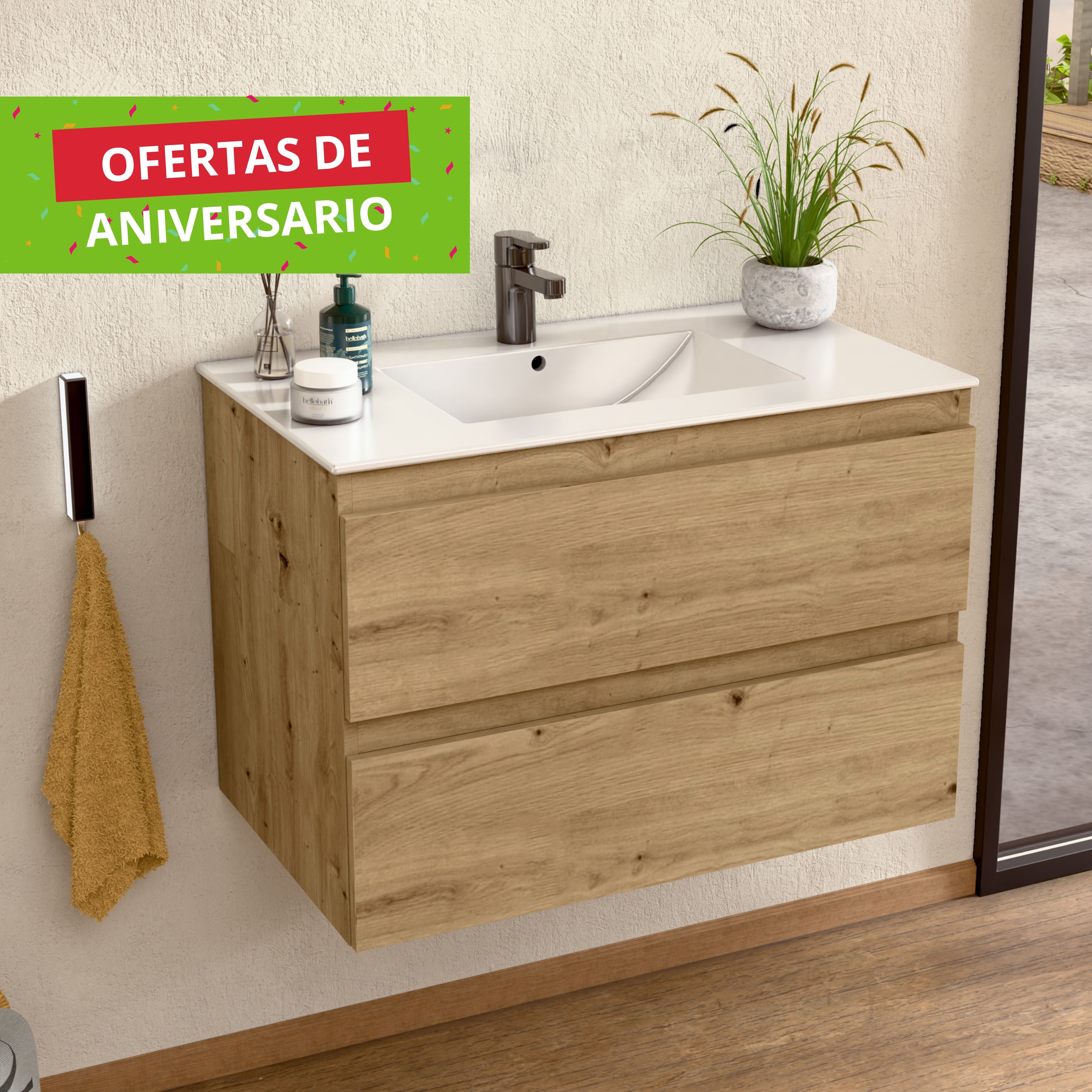 BELLOBATH - Meuble Salle de Bain avec Plan Vasque en Céramique, Meuble ...