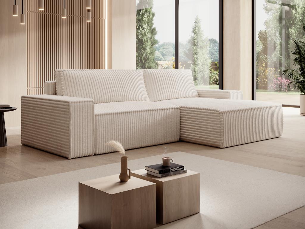 Sofá rinconera derecha de pana beige AMELIA | Leroy Merlin