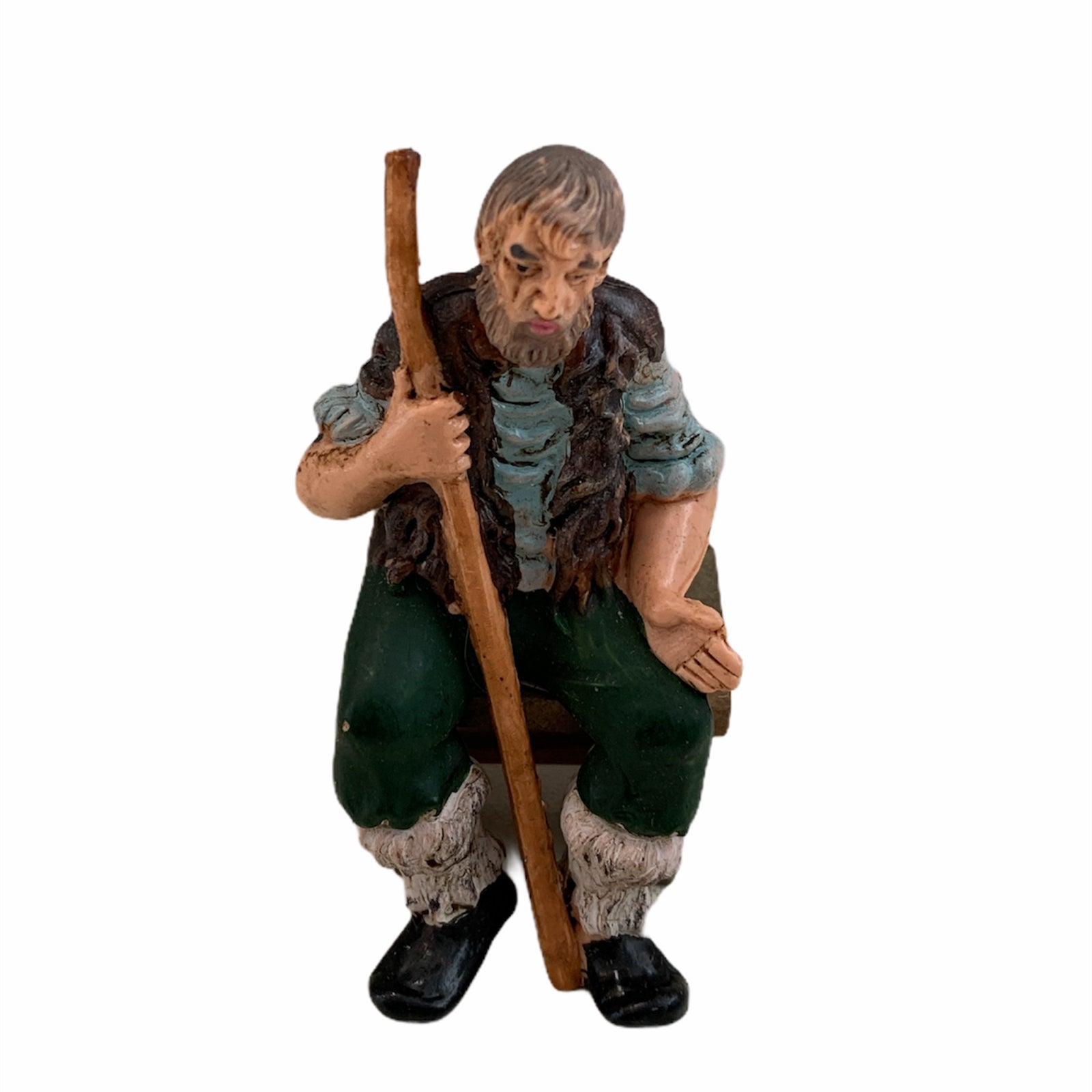 Figurine de crèche de Noël Berger assis avec un bâton en bois h 7 cm ...