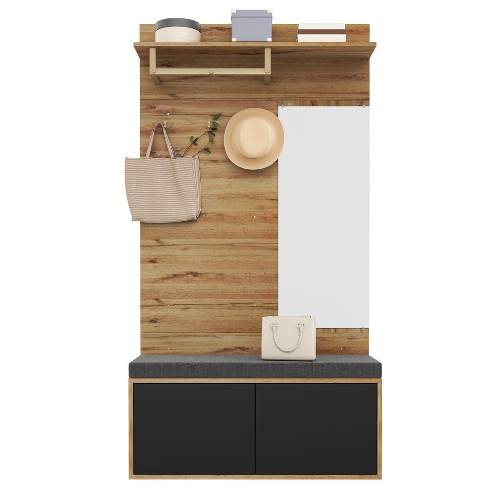 Garderobe d’entrée compacte avec miroir et banc rembourré, meuble ...