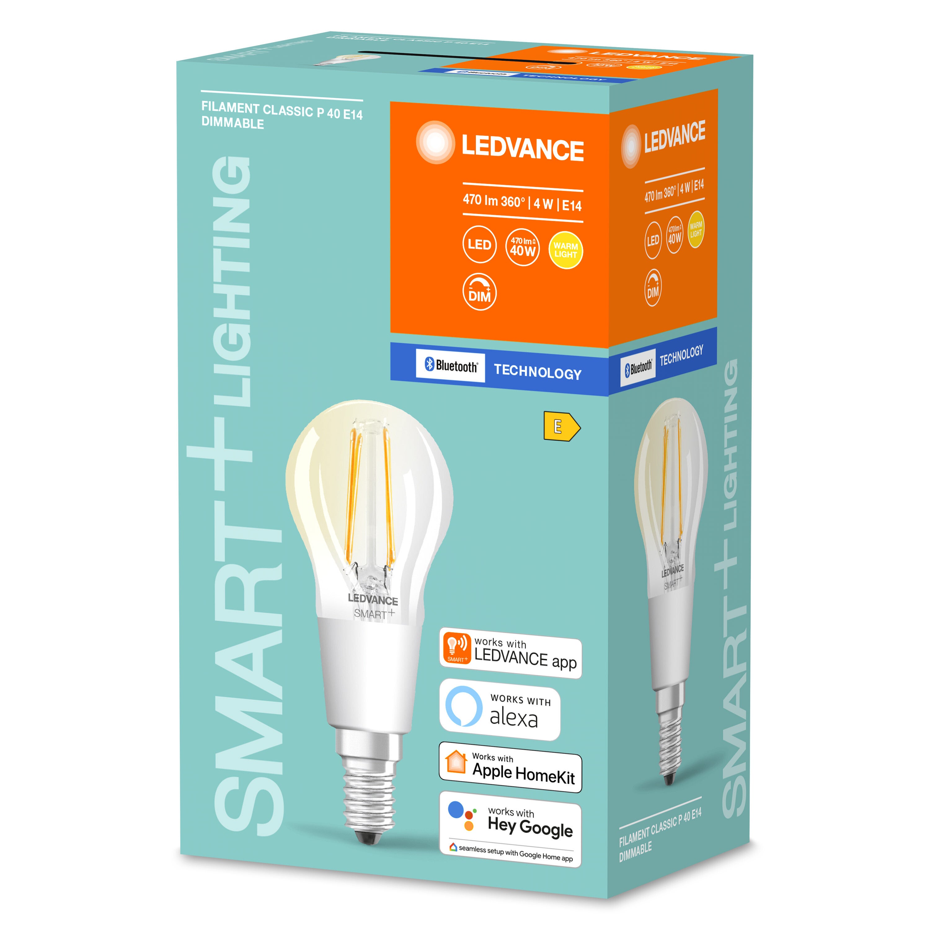 LEDVANCE Smart LED Bulb with Bluetooth Mesh, Clear Filament E14 Bulb with Drop Shape, Dimmable ...