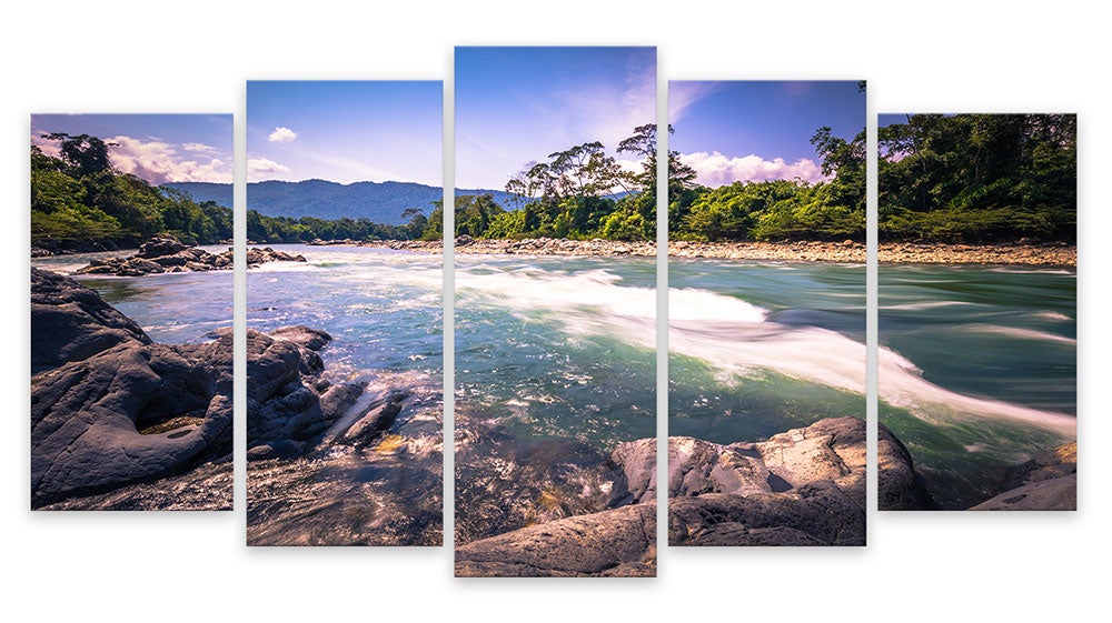 Tableau 5 parties paysage rivière en montagne - 150x80 cm | Leroy Merlin