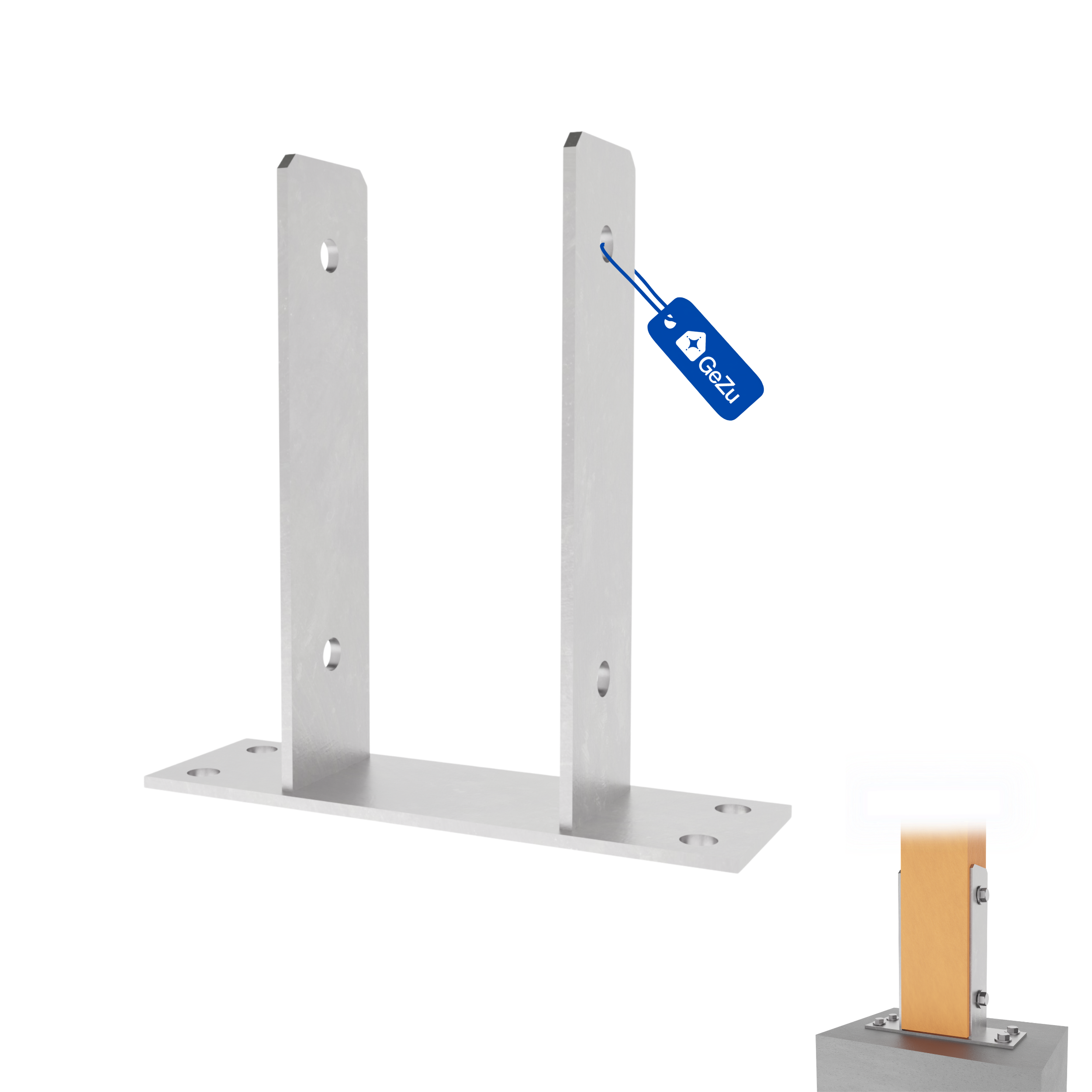 Support de poteau U Galvanisé à chaud 101 x 200 mm platine bois pied ...