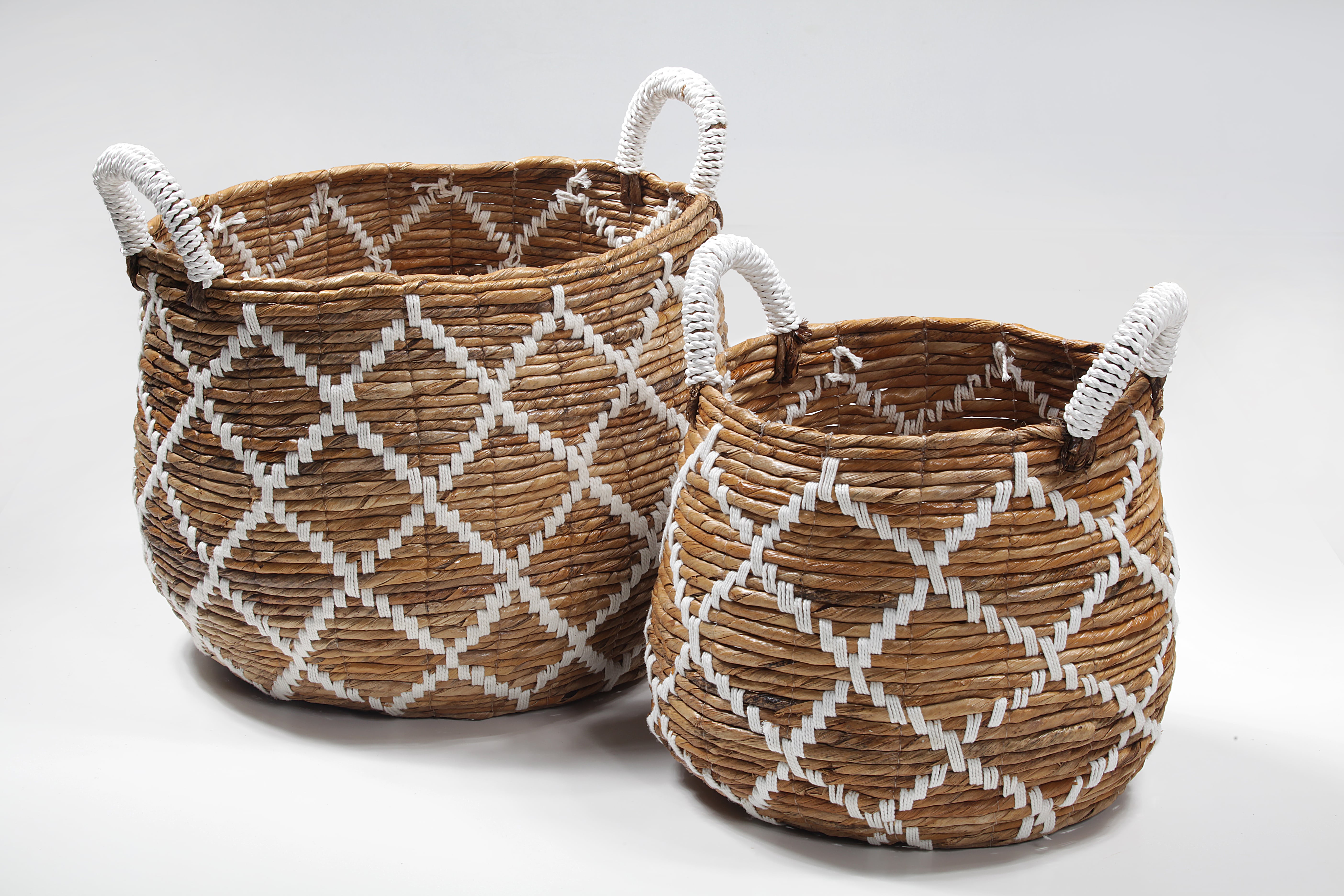 2 Panier tressé rond en rotin Naturel et fil blanc | Leroy Merlin