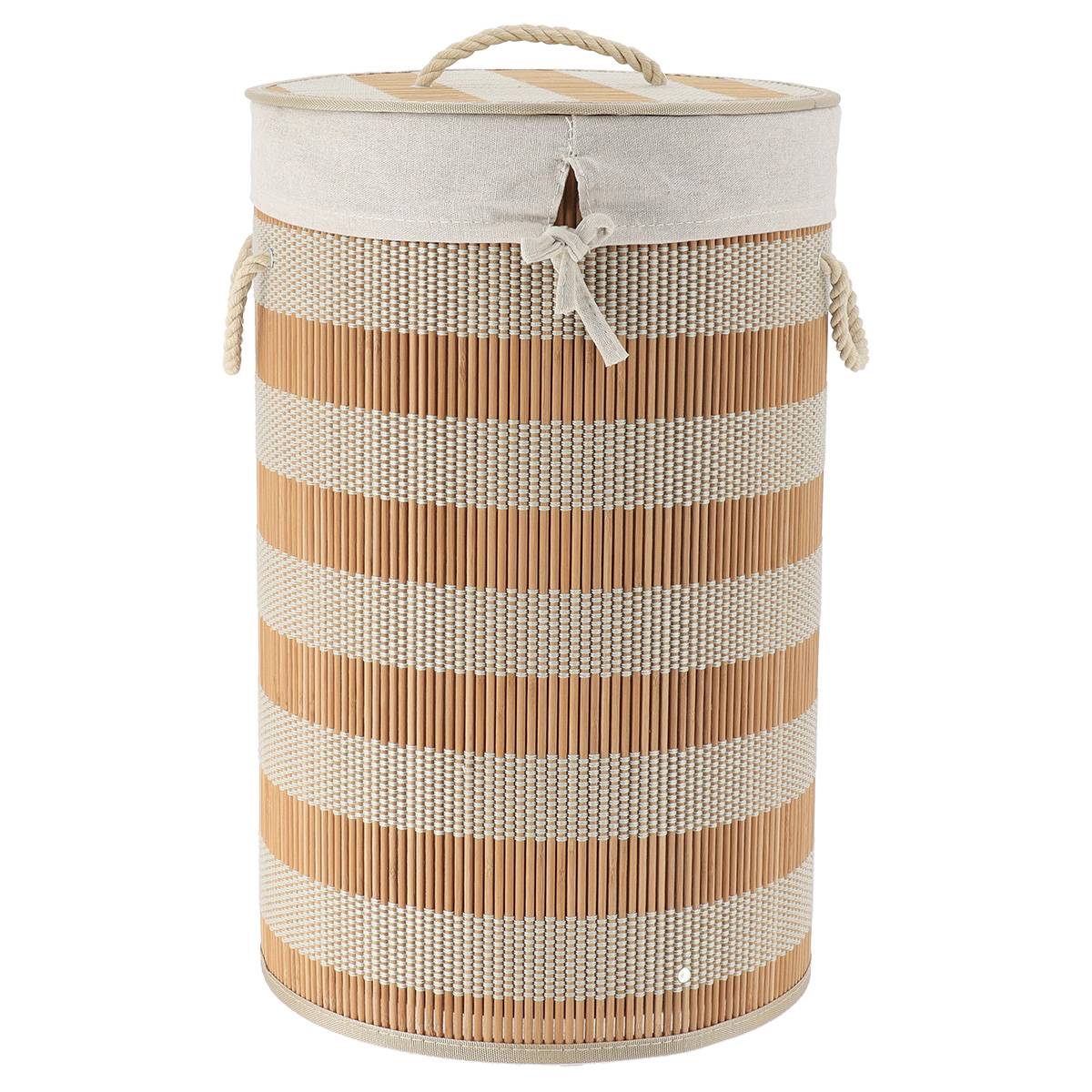 Paniere a linge pliable bambou et coton avec couvercle - naturel ...