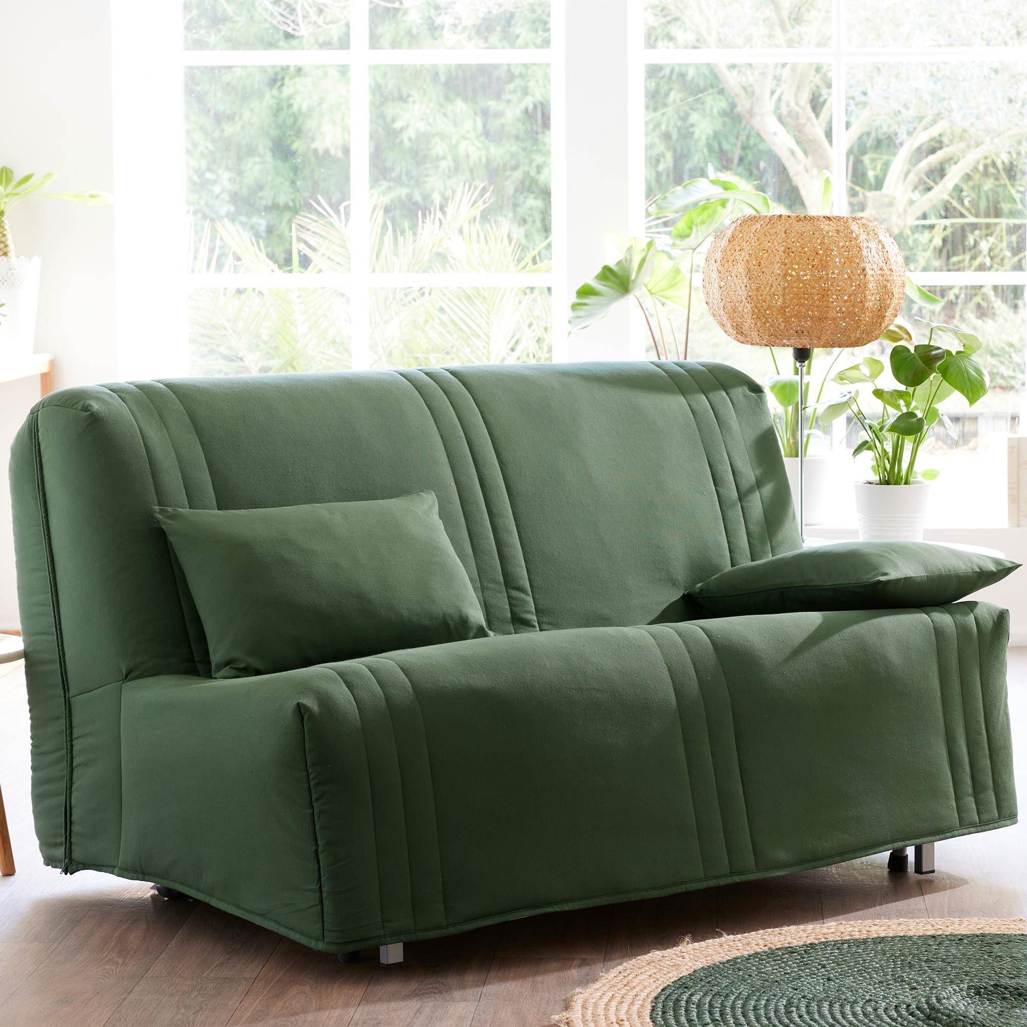 Housse bz KEVARA 2 places vert olive en coton | Leroy Merlin