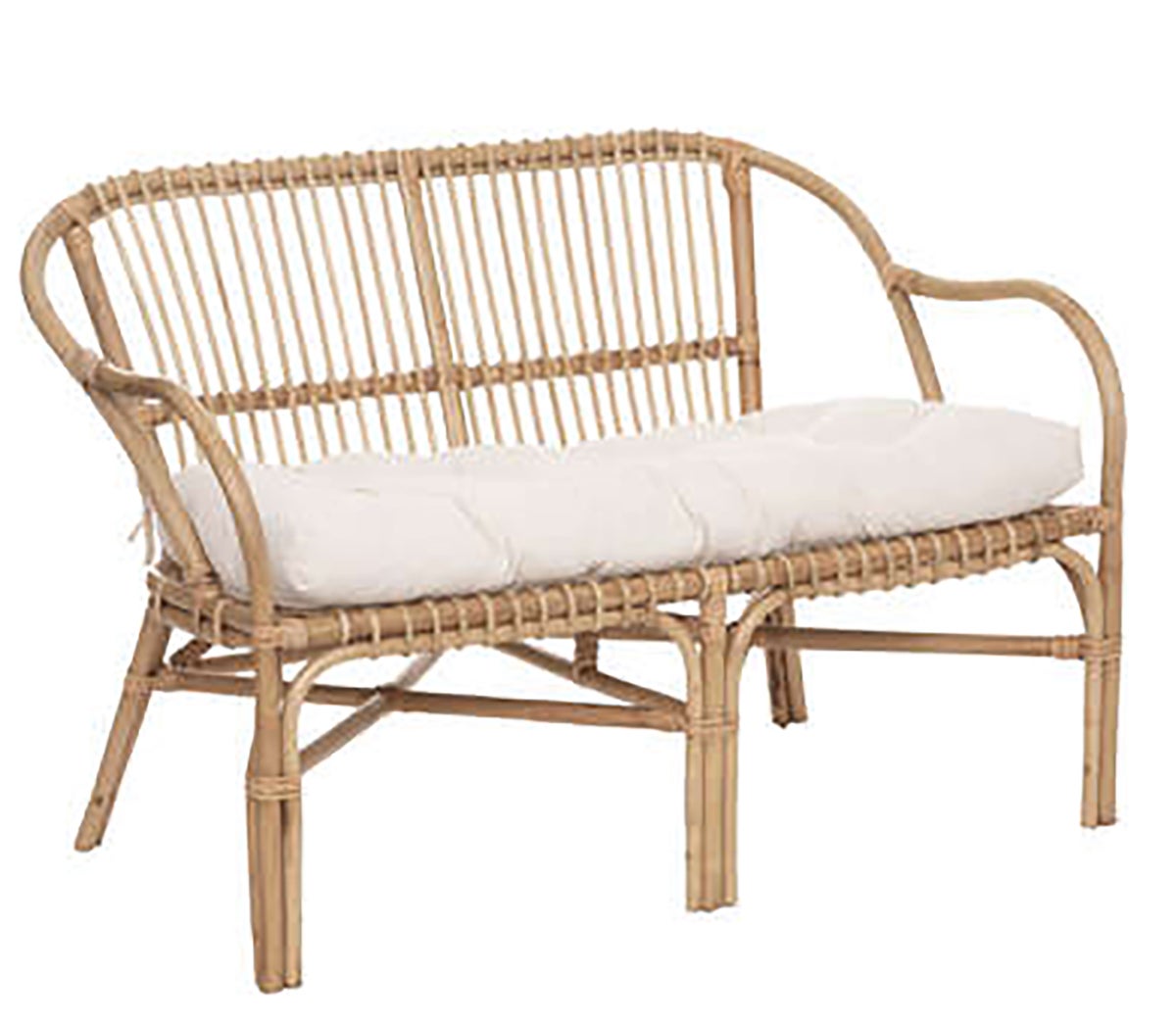 Banc 2 places en rotin avec coussin en polyester coloris blanc ...