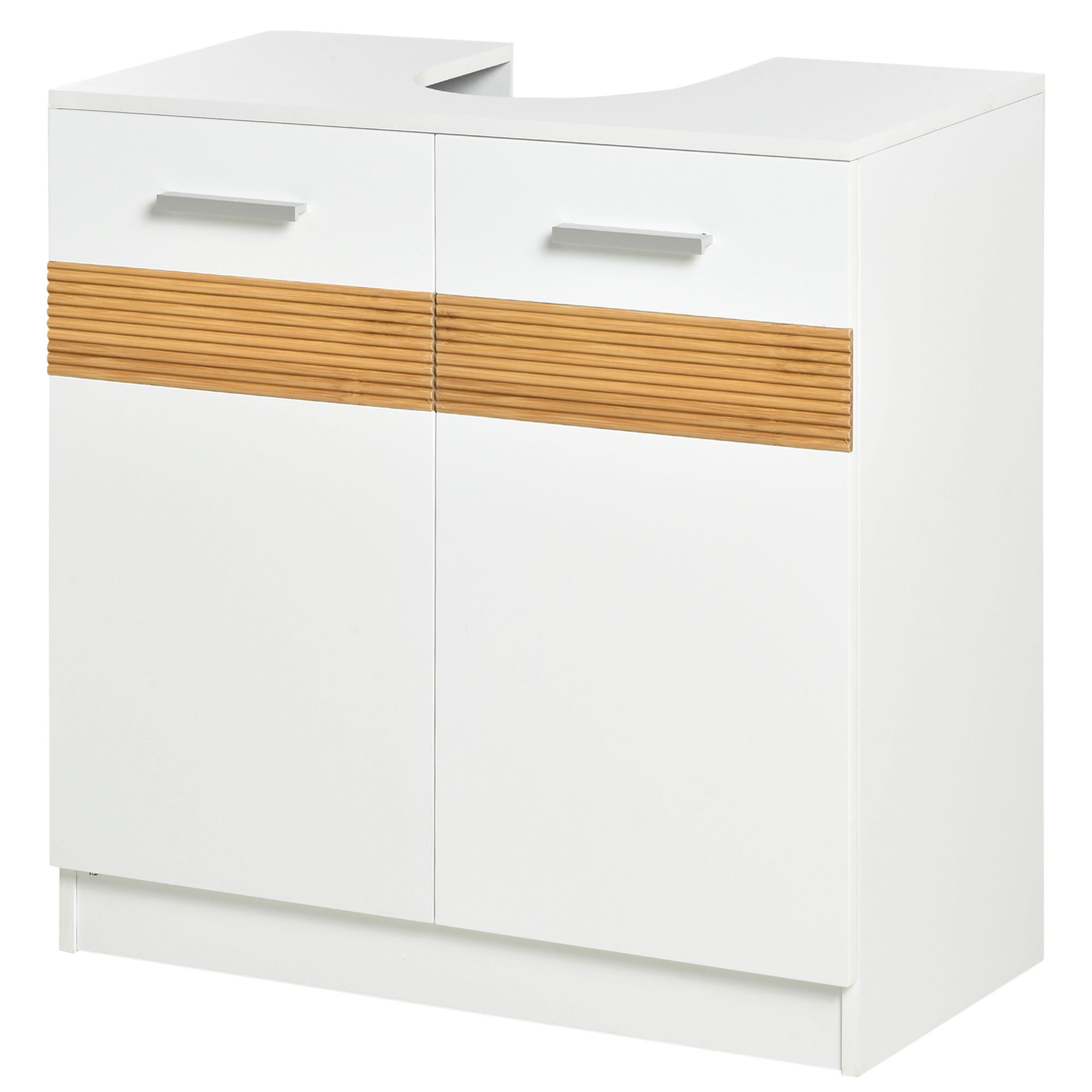 Meuble vasque de salle de bain avec portes en MDF et bambou, 60 x 30 x ...