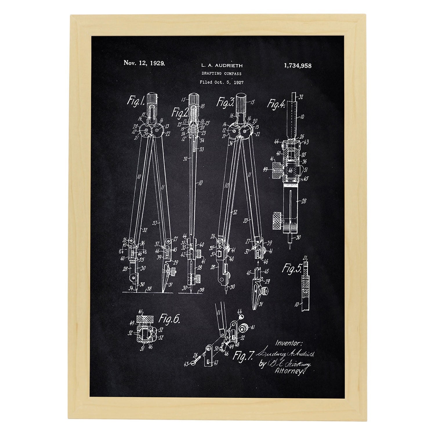 Affiche De Brevet Compas. Lémina Avec Old Patent Design Clean Cadre En ...