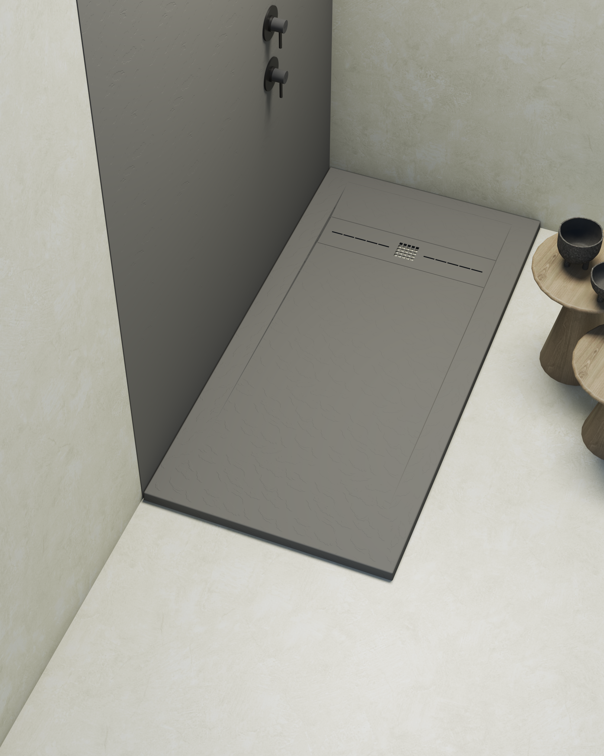 Plato de ducha POALGI - 80x160 cm - Gris - Serie Gneis - Extraplano y ...