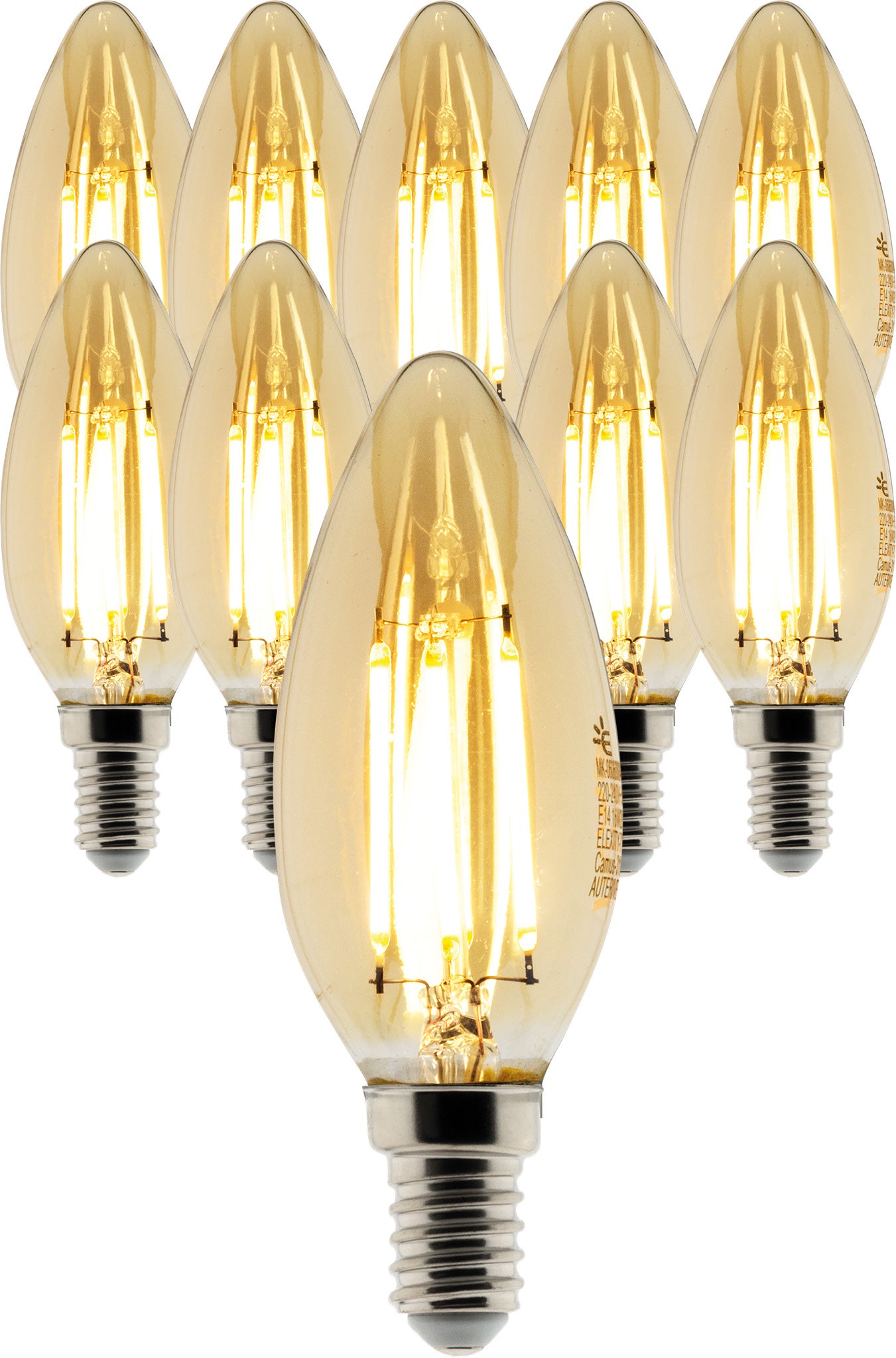 Lot de 10 ampoules déco filament LED ambrée Flamme 4W E14 400lm 2500K ...