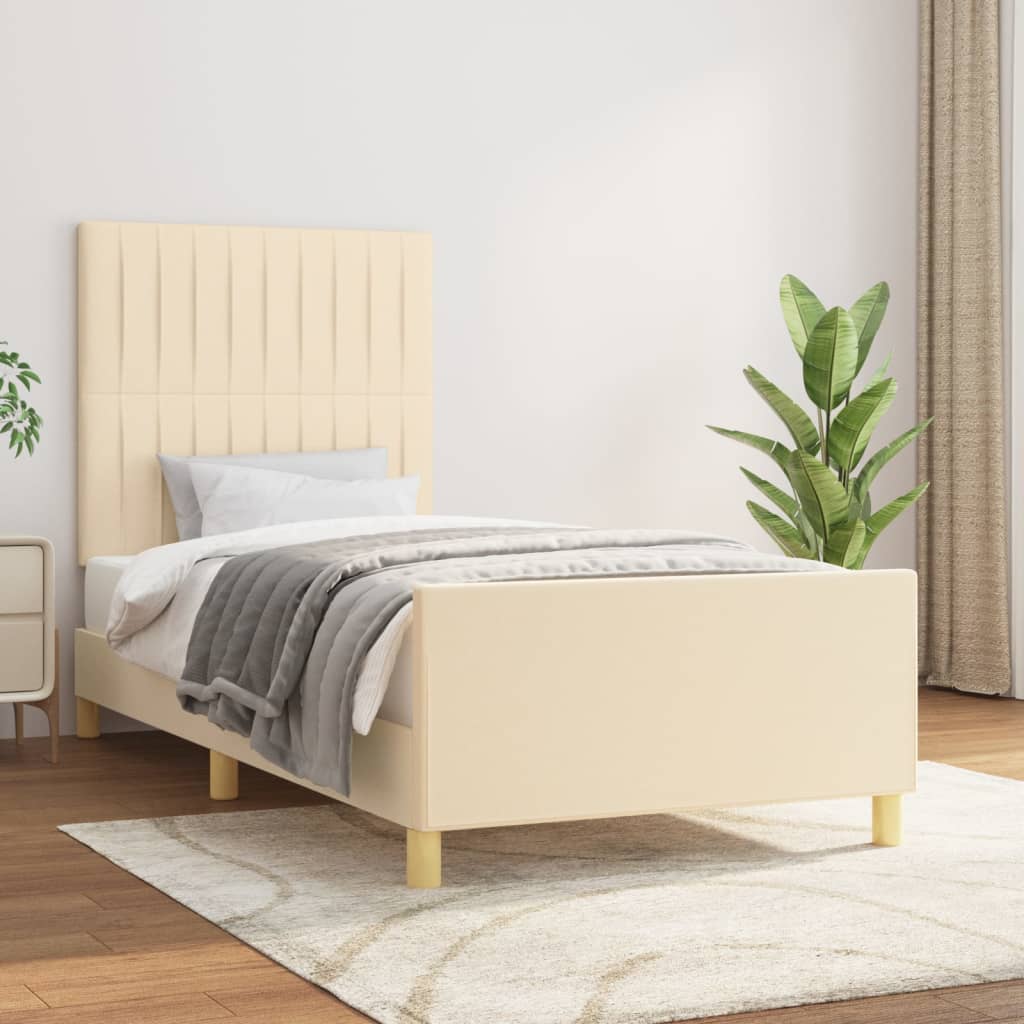 Estructura de cama con cabecero de tela color crema 90x190 cm | Leroy ...