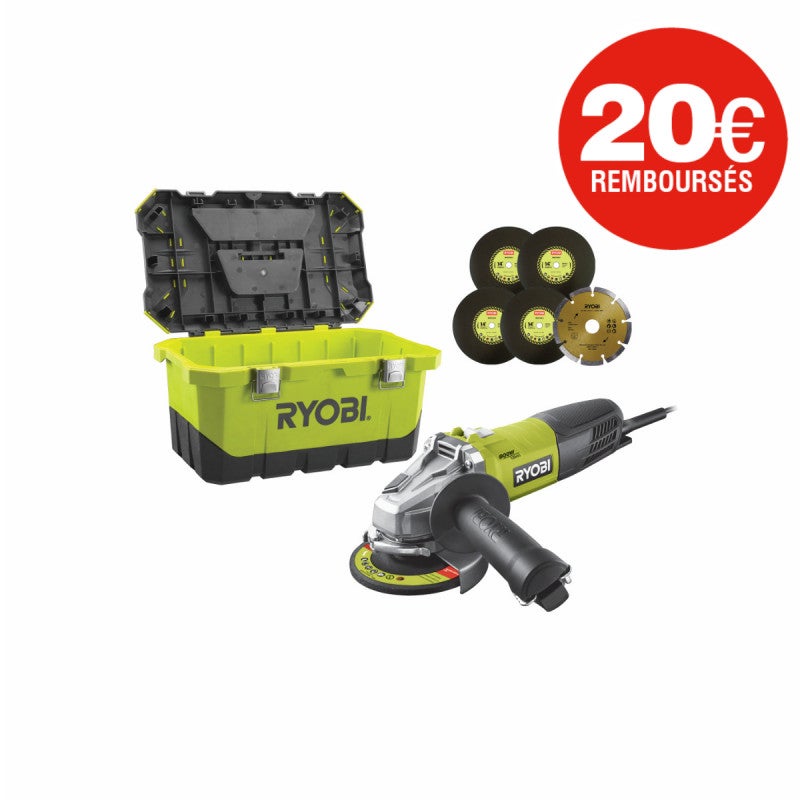 Meuleuse d'angle RYOBI 800W 125mm - 1 disque diamant - 5 disques à ...