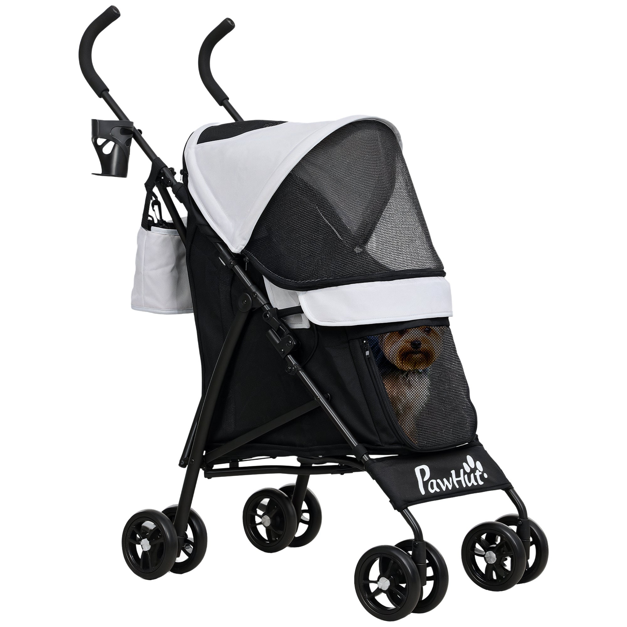 Poussette chien canne 4 roues légère pliable sac rangement charge 4 kg ...