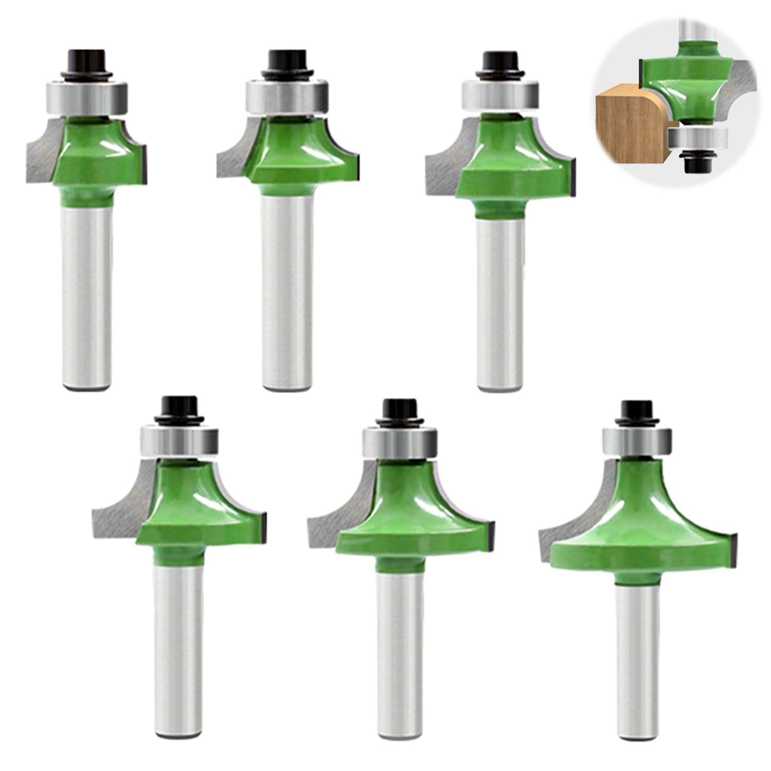 6 fraises de 8 mm, fraise quart de cercle avec tige de 8 mm, fraise à surfacer avec roulement ...