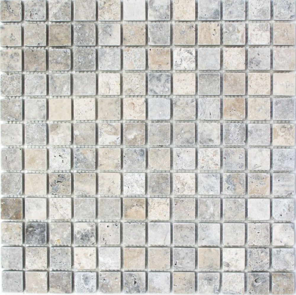 Mosaico de travertino blanco-gris mate - 10 láminas de mosaico | Leroy ...