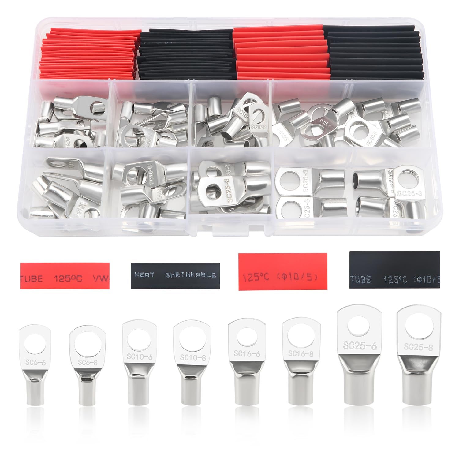 120 Pièces M6/M8 Cosses Tubulaires Kit, Cosses de Embouts de Câble de ...