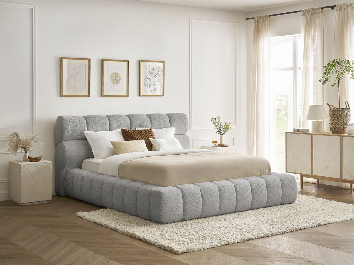 BOBOCHIC Lit coffre MONT-BLANC tissu bouclette Gris clair 160x200 ...