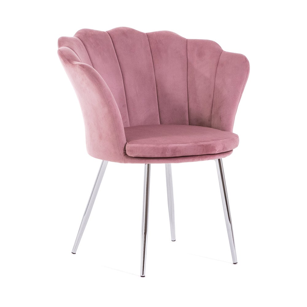 Butaca Shelly acolchada con respaldo de concha en terciopelo rosa ...