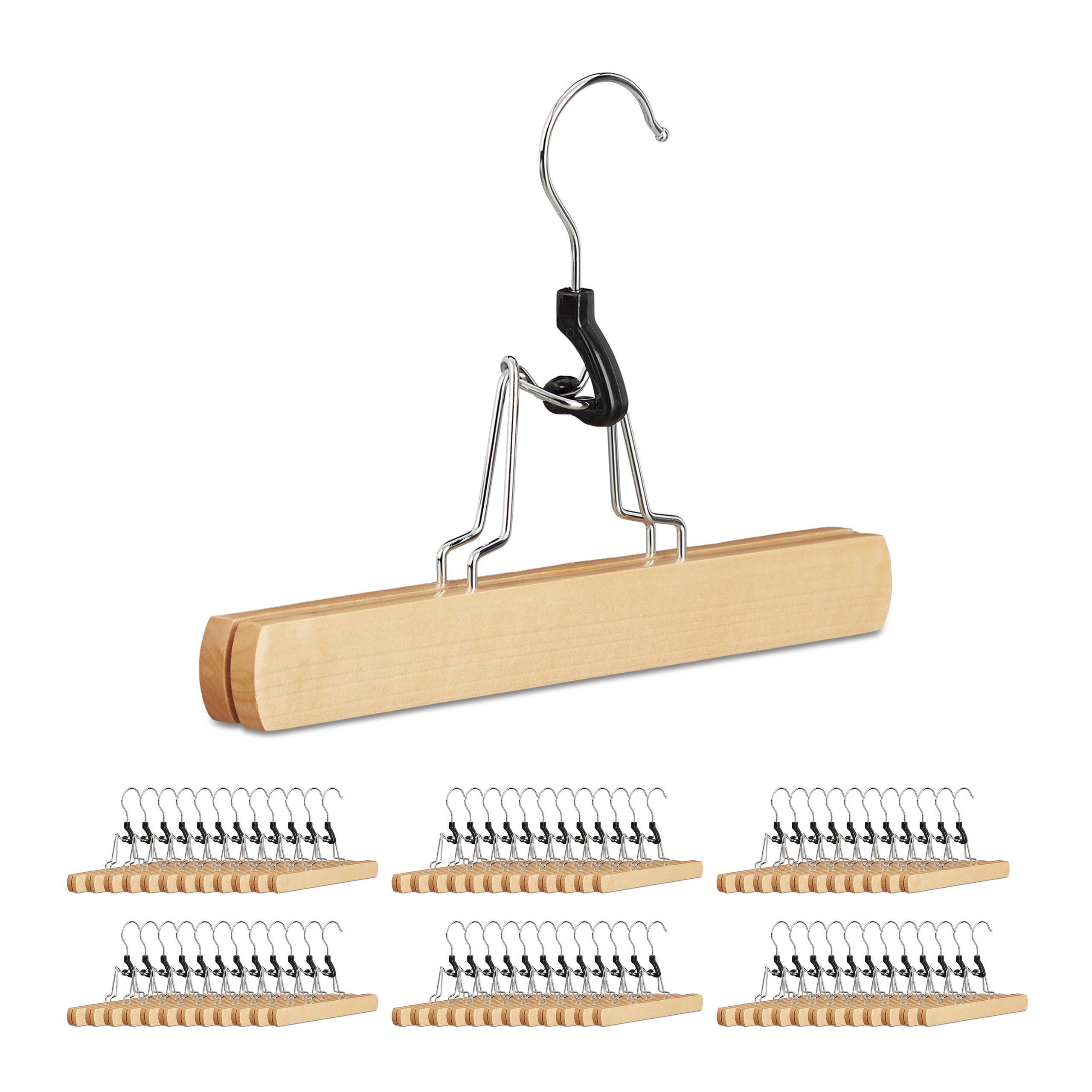 Percha para pantalones de madera, Pack de 72 pinzas para faldas y ...