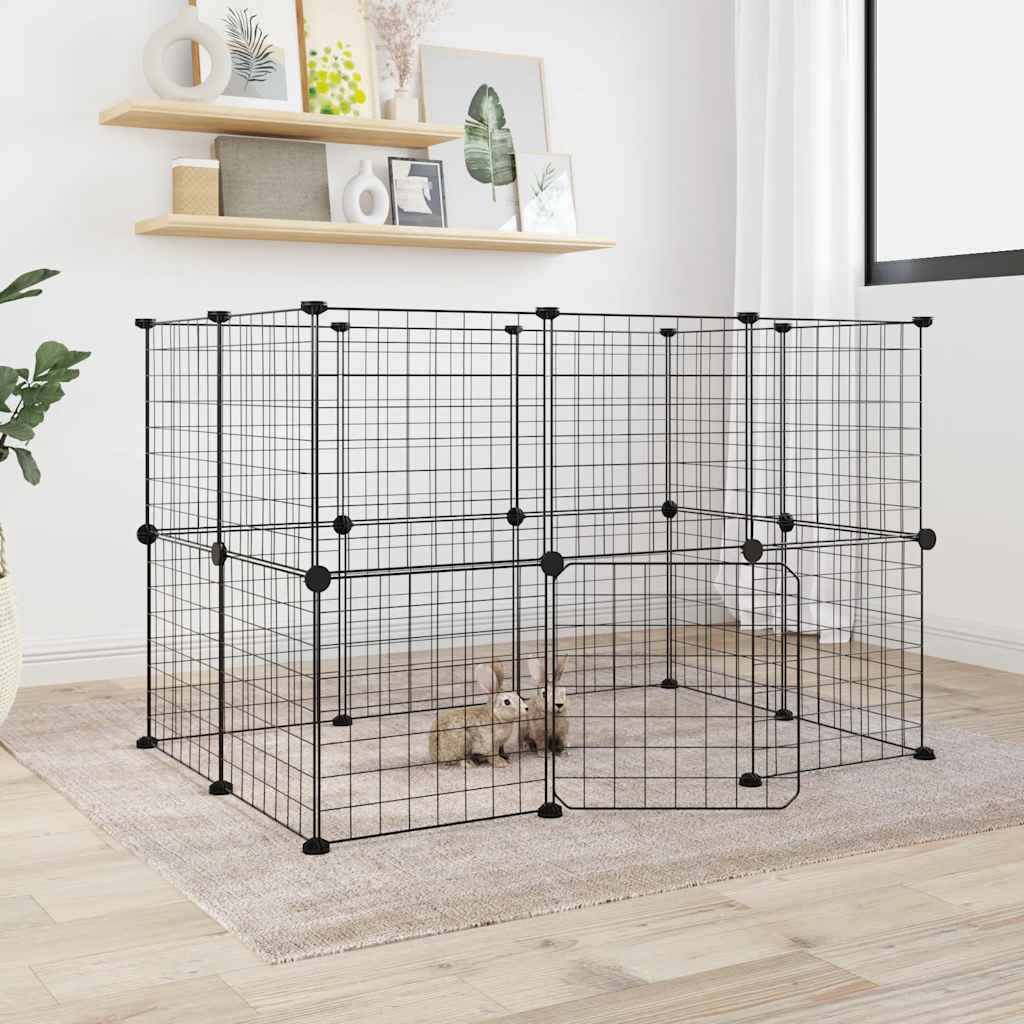Cage animaux de compagnie à 20 panneaux et porte Noir 35x35 cm | Leroy ...