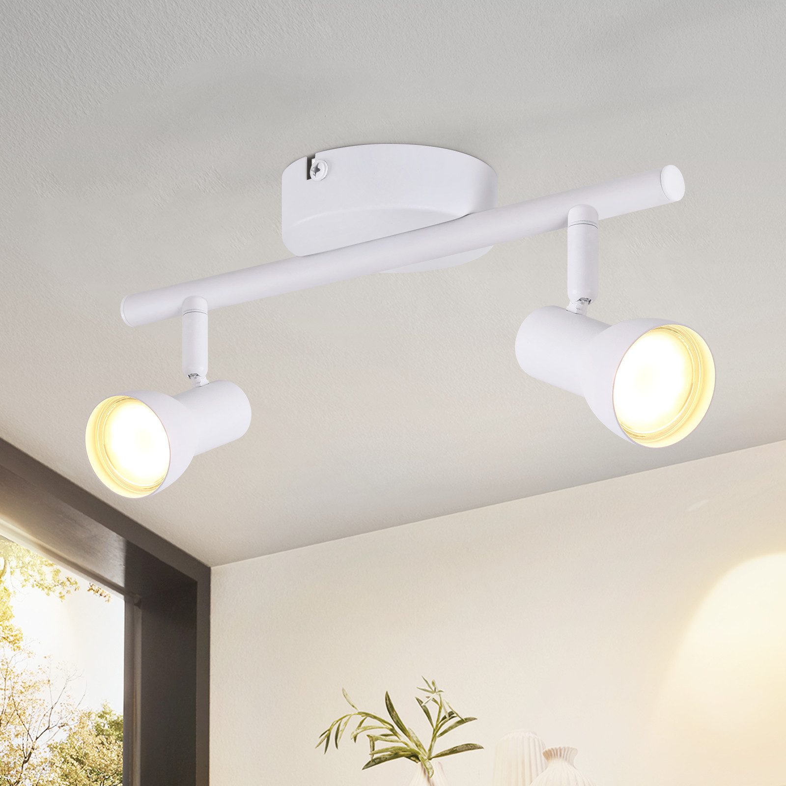 NETTLIFE Foco de techo de 2 llamas, diseño moderno, blanco, GU10, focos ...