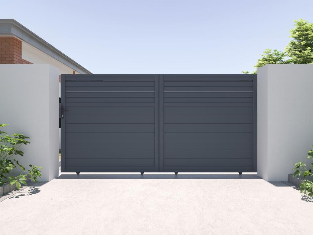 Portail électrique coulissant aluminium persienné L374 x H180 cm ...