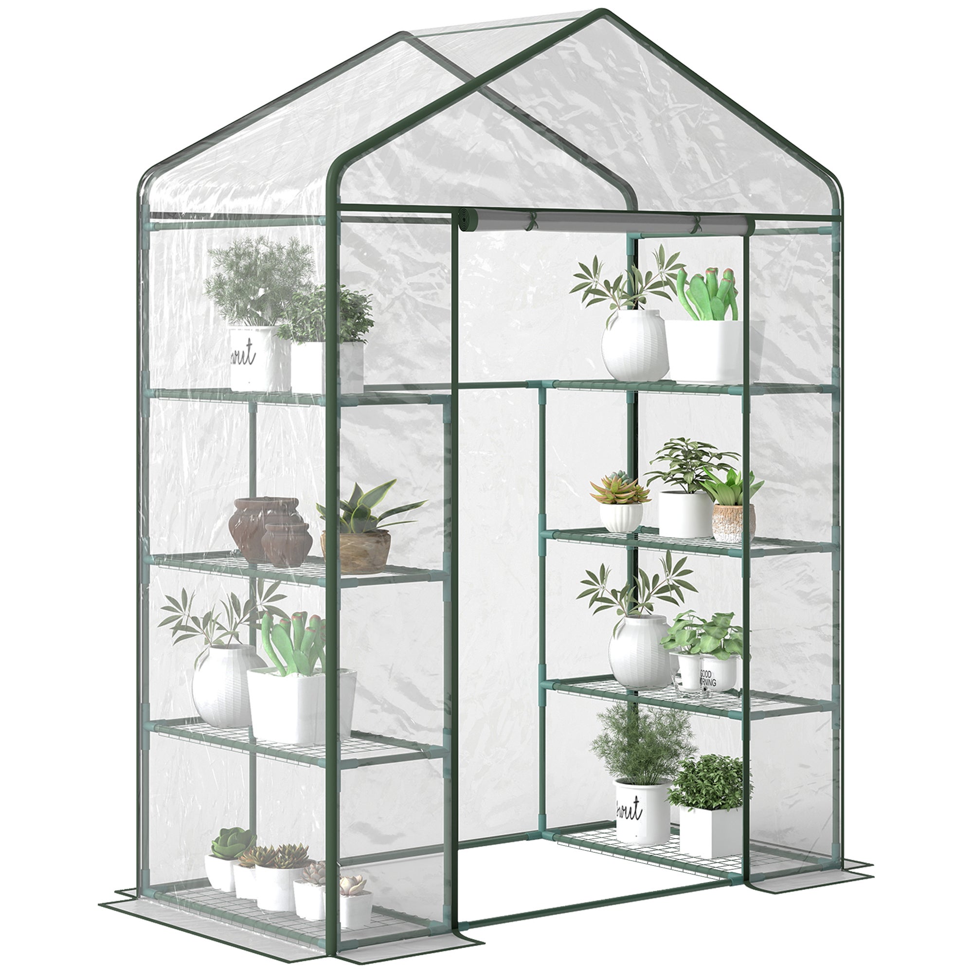 Serre de jardin 8 étagères bâche transparente PVC porte enroulable 143 ...