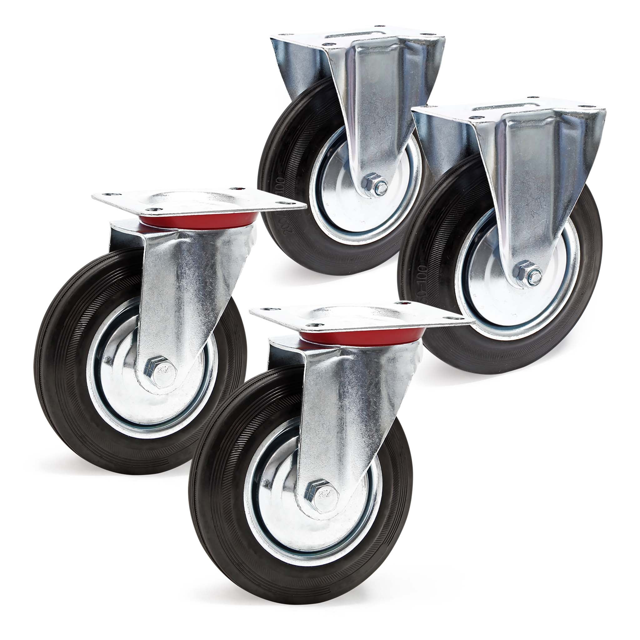 Wiltec Kit de 4 Roulettes – Ø 200 mm – Capacité 150 kg – 2x Roulette ...