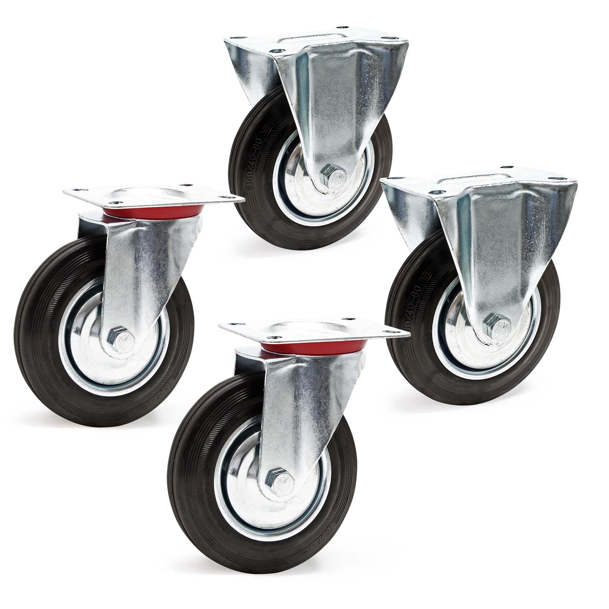 Wiltec Kit de 4 Roulettes – Ø 160 mm – Capacité 130 kg – 2x Roulette ...