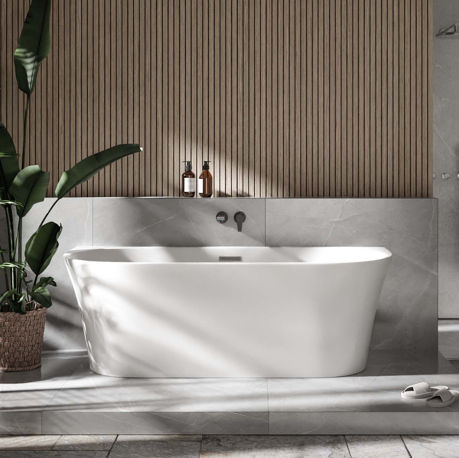BERNSTEIN - Bañera mural en acrílico sanitario blanco brillo ...
