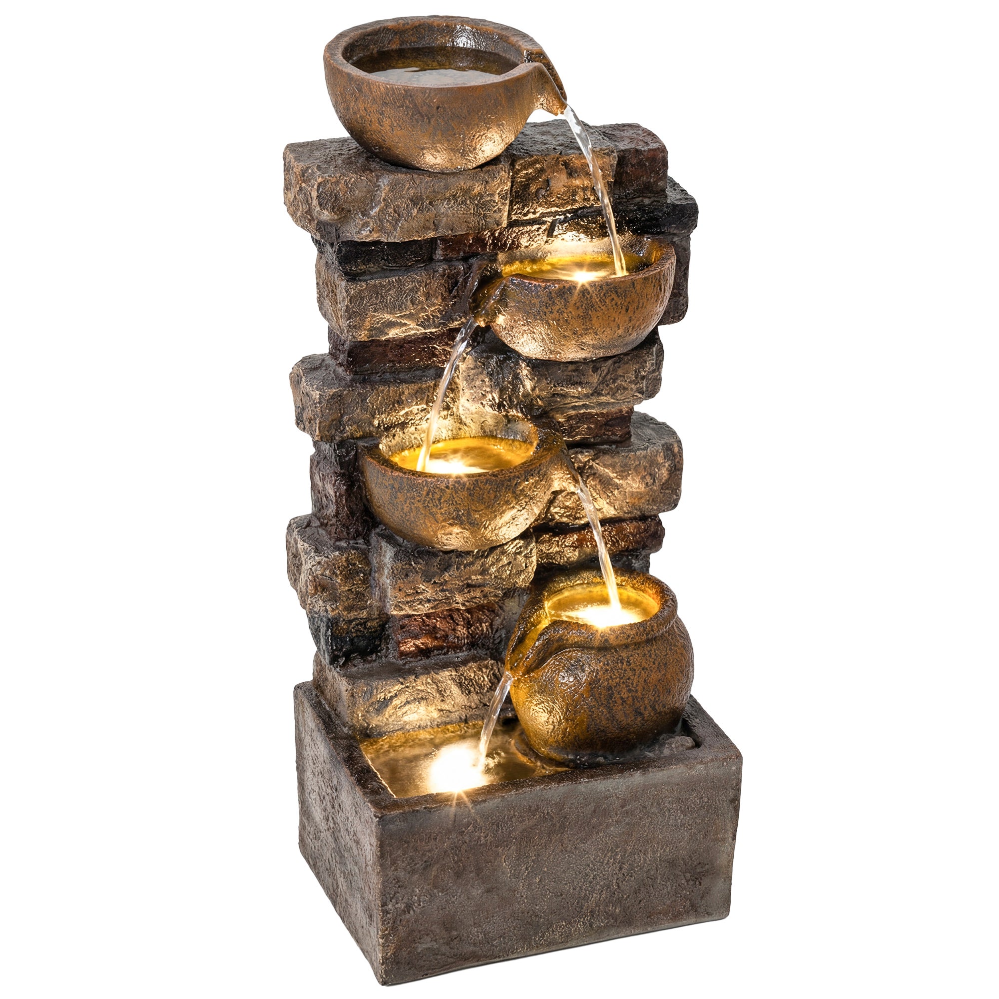 Fuente de exterior con 5 niveles de jarras rústicas y diseño de rocas ...