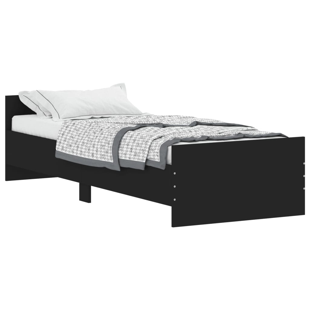 Lit simple | Lit adulte | Cadre de lit noir 75x190 cm petit simple bois ...