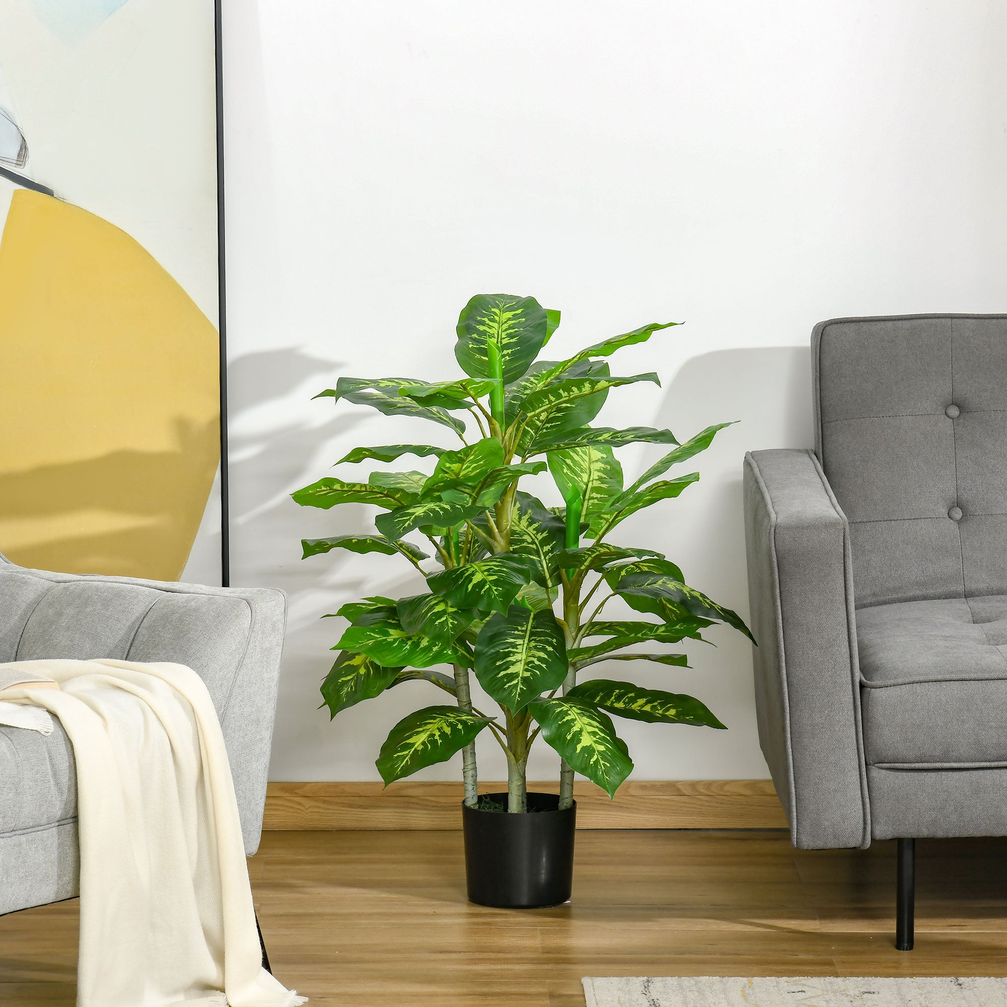 Vert - Plante artificielle, usine en plastique, pot en ciment ...