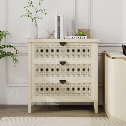 Meuble d'appoint 31,5" en finition bois naturel avec 3 tiroirs et ...