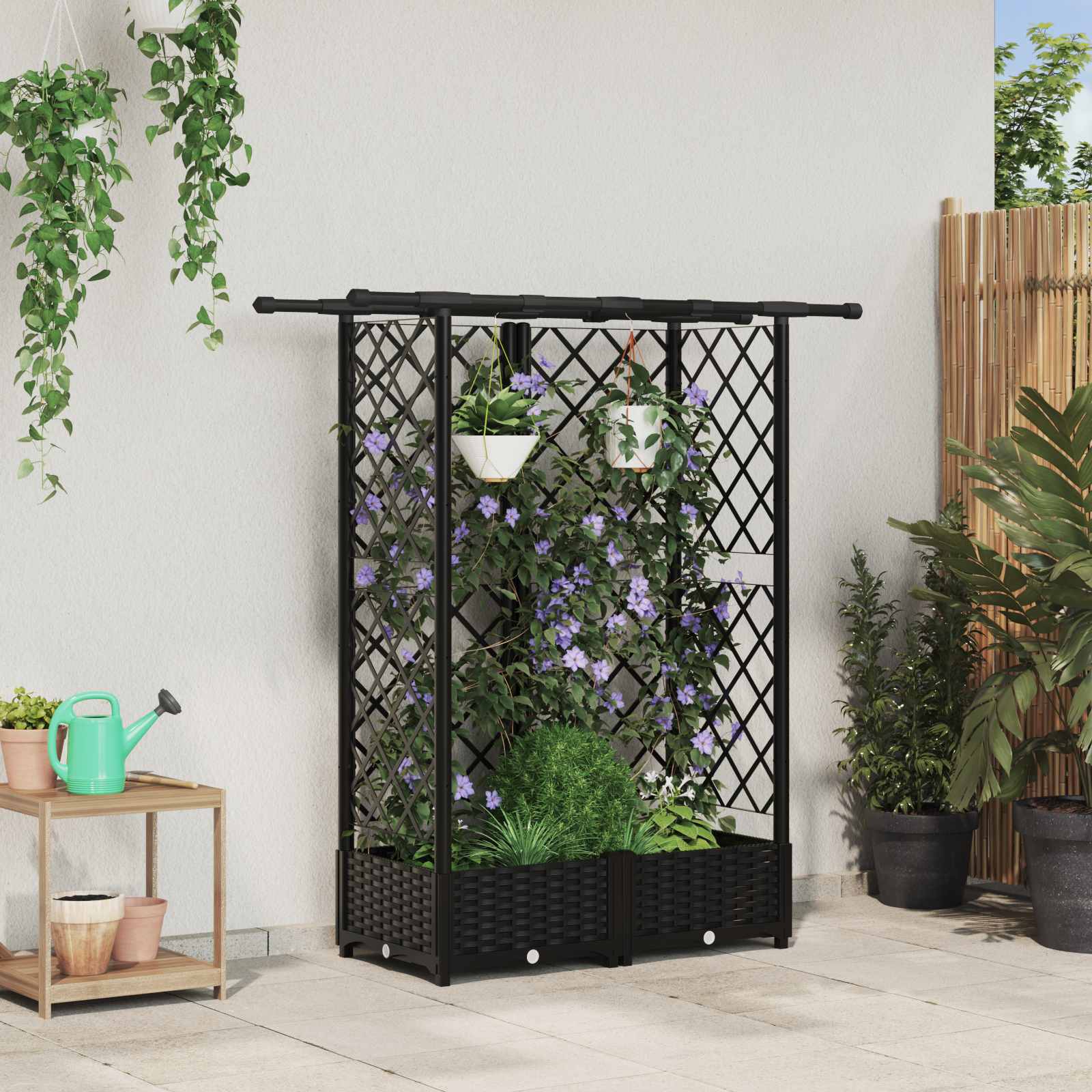 Cama elevada con trellis y techo Negro 124 x 40 x 121 cm PP | Leroy Merlin
