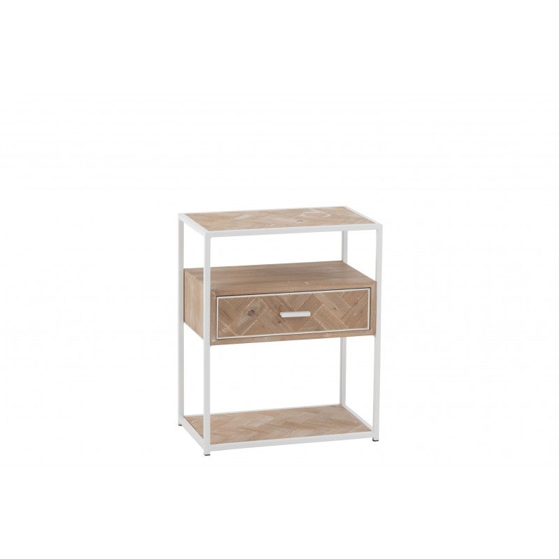 Meuble d'appoint avec 1 tiroir en bois naturel et métal blanc ...