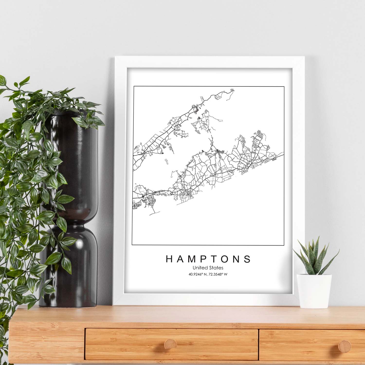 Poster Con Mapa De Hamptons. Lámina De Estados Unidos, Con Imágenes De ...
