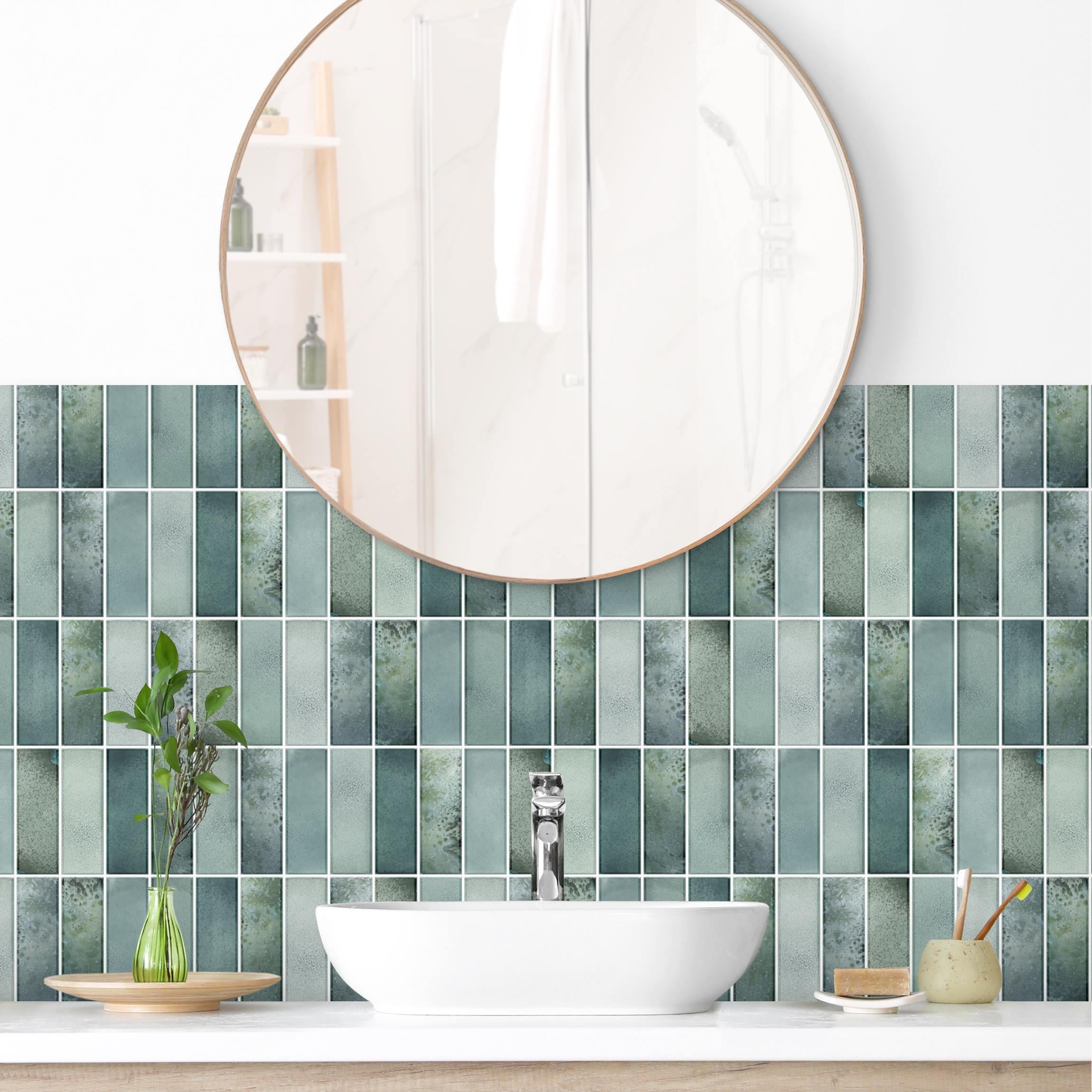 Panneau mural pour salle de bain - Carreaux métro effet céramique vert ...