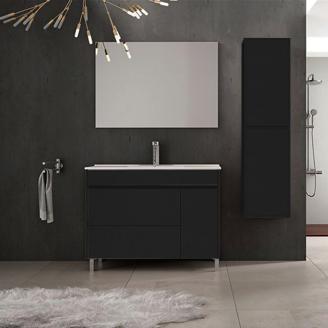 Meuble de salle de bain FENRIR 2 tiroirs et une porte avec lavabo ...