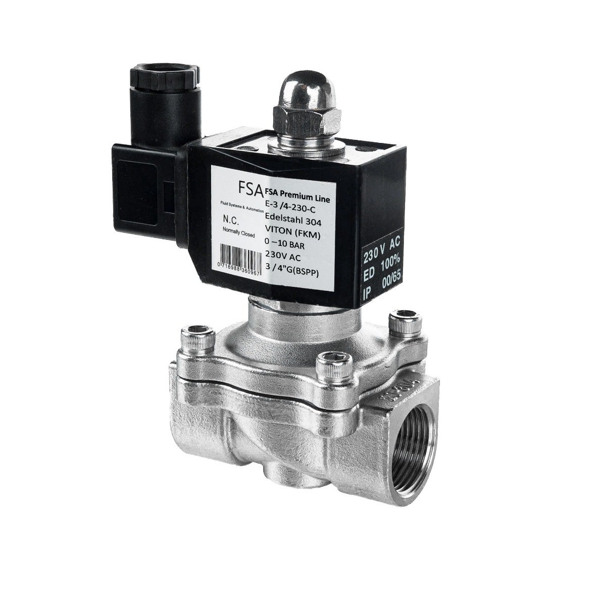 Électrovanne en inox 3/4"" - 230V AC - contact NF - 10 bars - FSA ...
