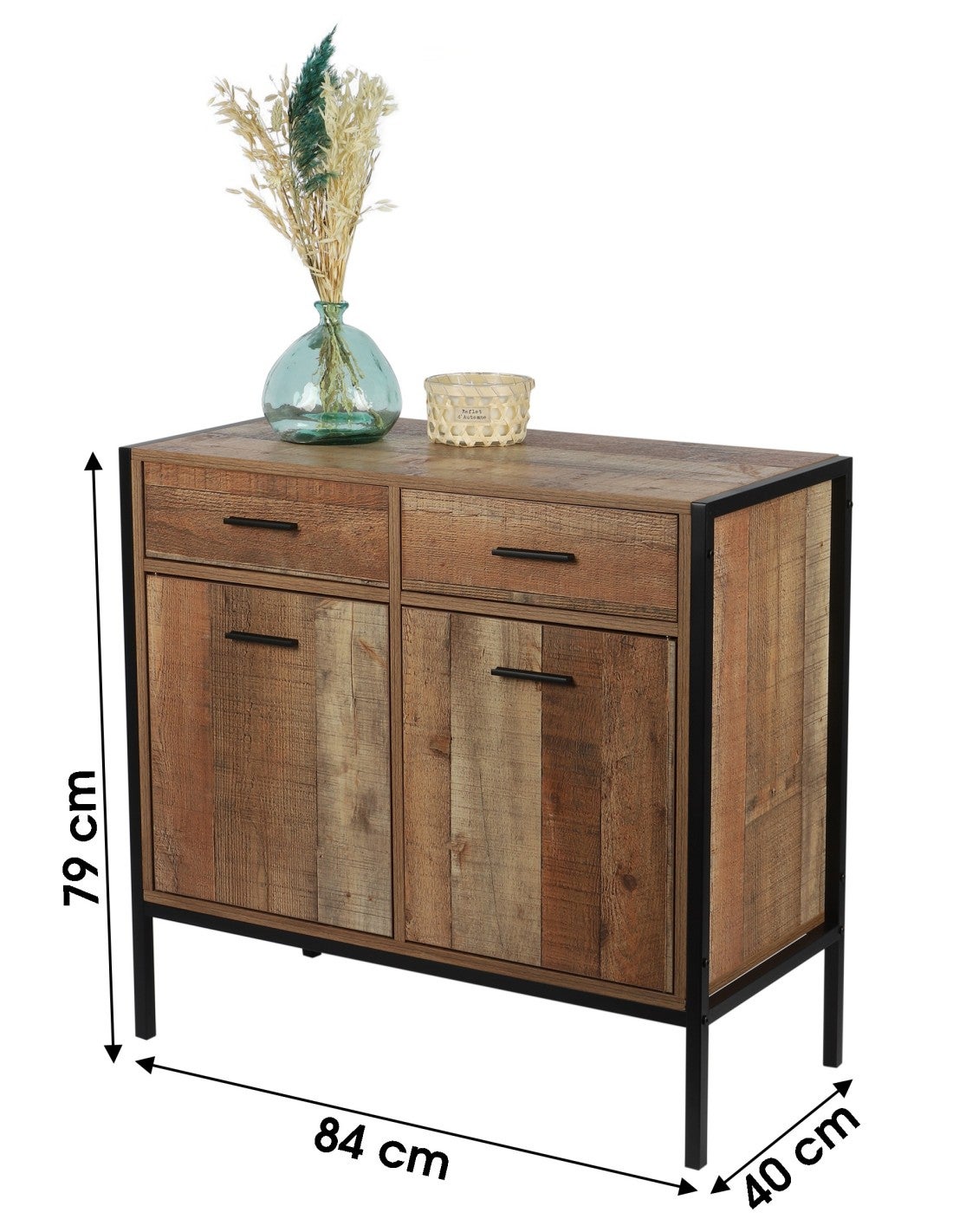 Commode style rustique – 2 portes et 2 tiroirs, coloris chêne foncé ...