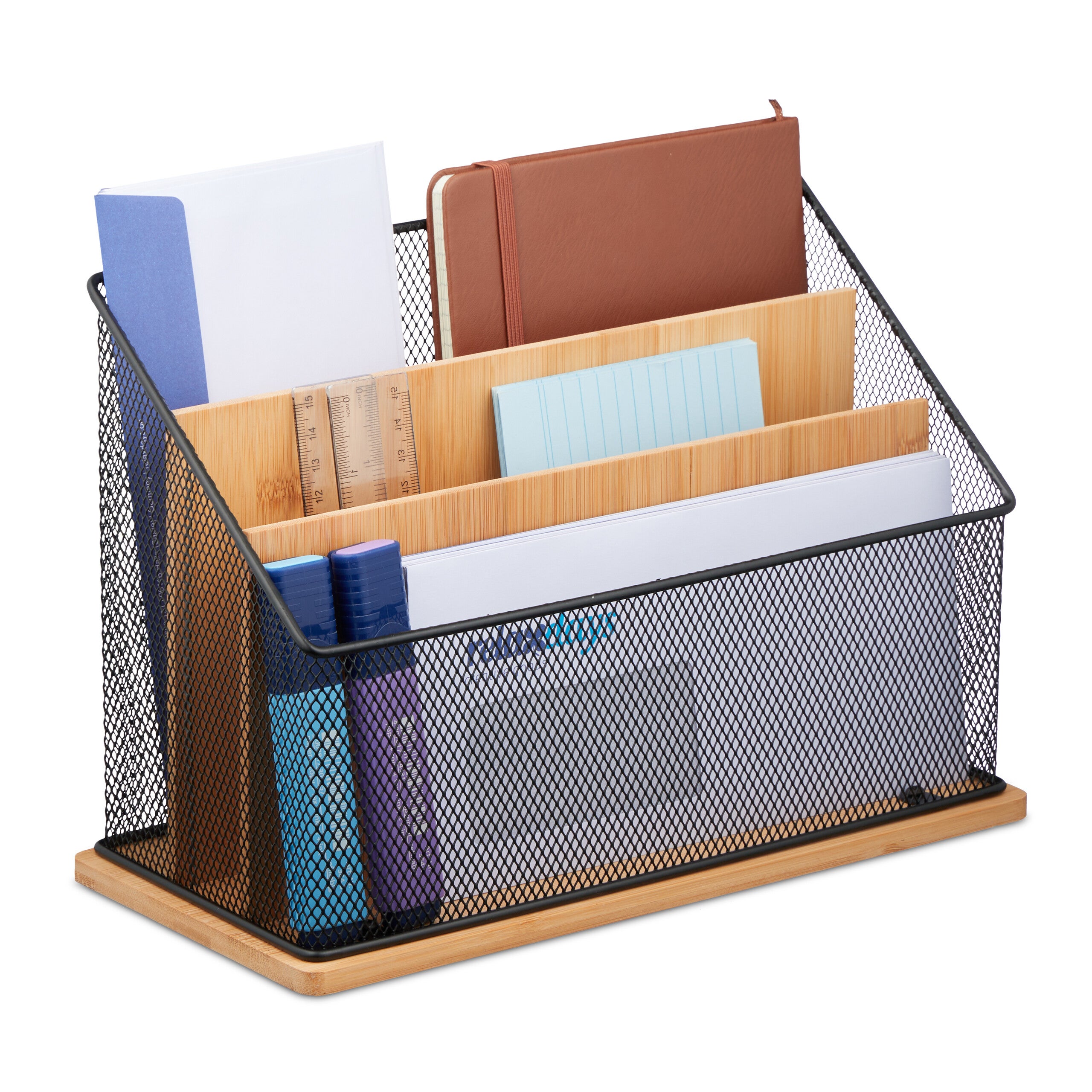 Porte-documents, 3 compartiments, métal & bambou, rangement pour ...