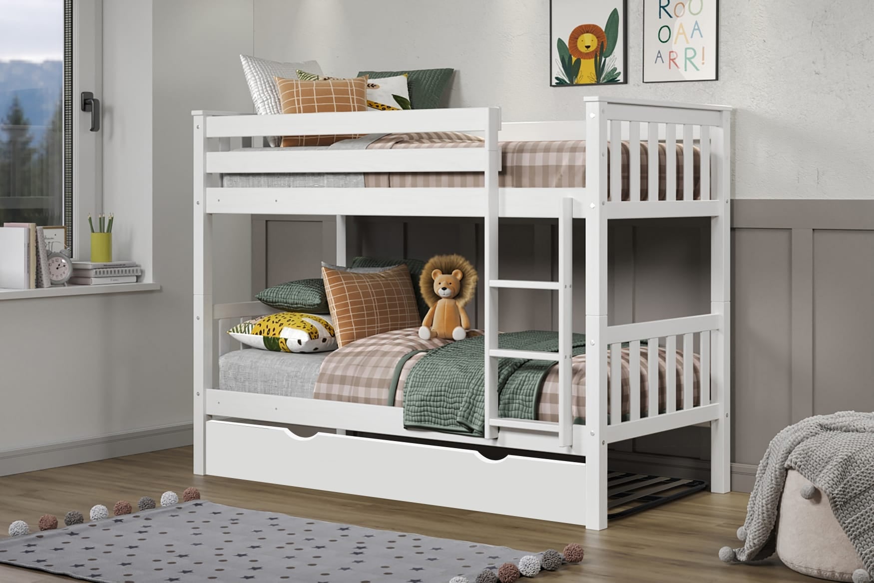 Litera de madera tres camas Lacada Blanca- Litera de Madera de 90x190 ...