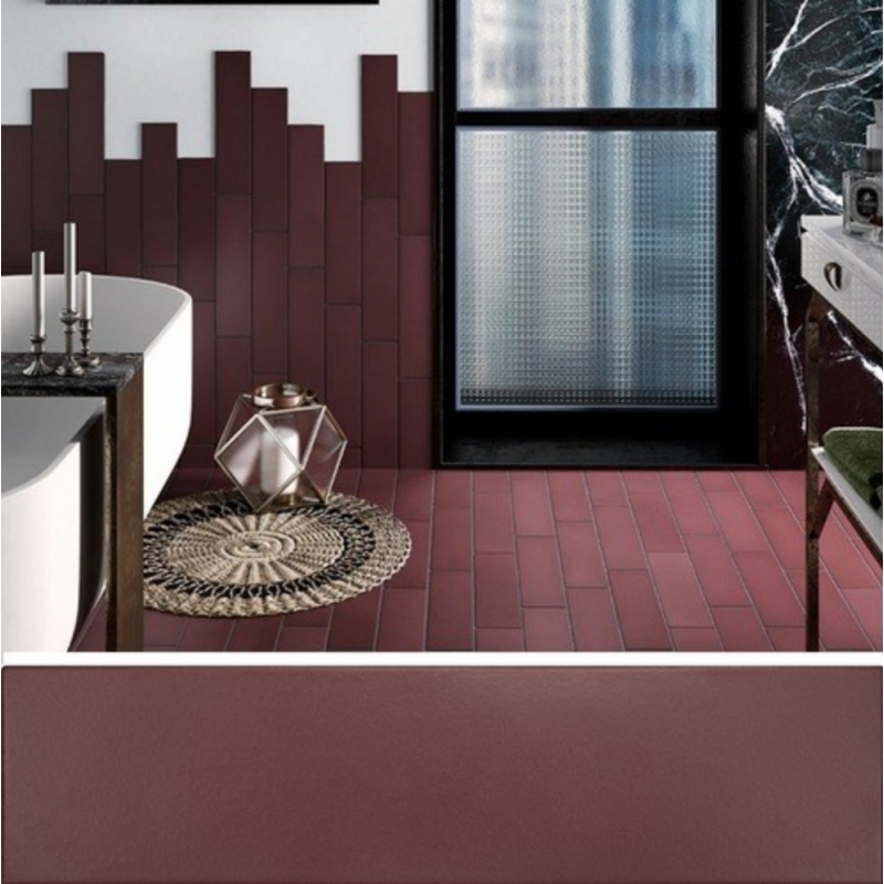 Carrelage sol / mur pose baton rompu chevron uni rouge bordeaux terre ...