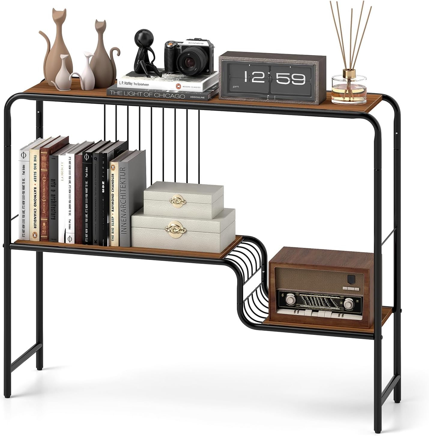 COSTWAY Table Console, Console Entree 2 Étagères, Bibliothèque en Métal ...