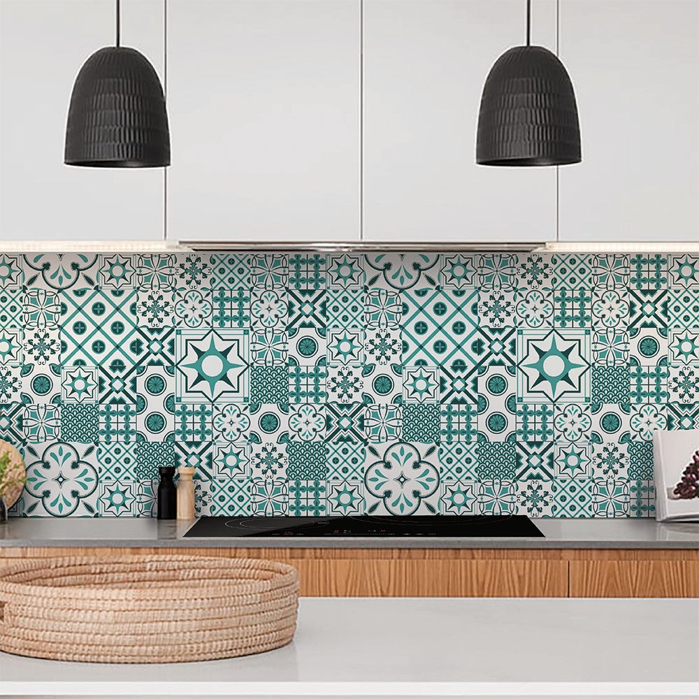 Crédence cuisine adhésive ALBAN - Carreaux Ciment Bleu - L200 x H55 cm ...