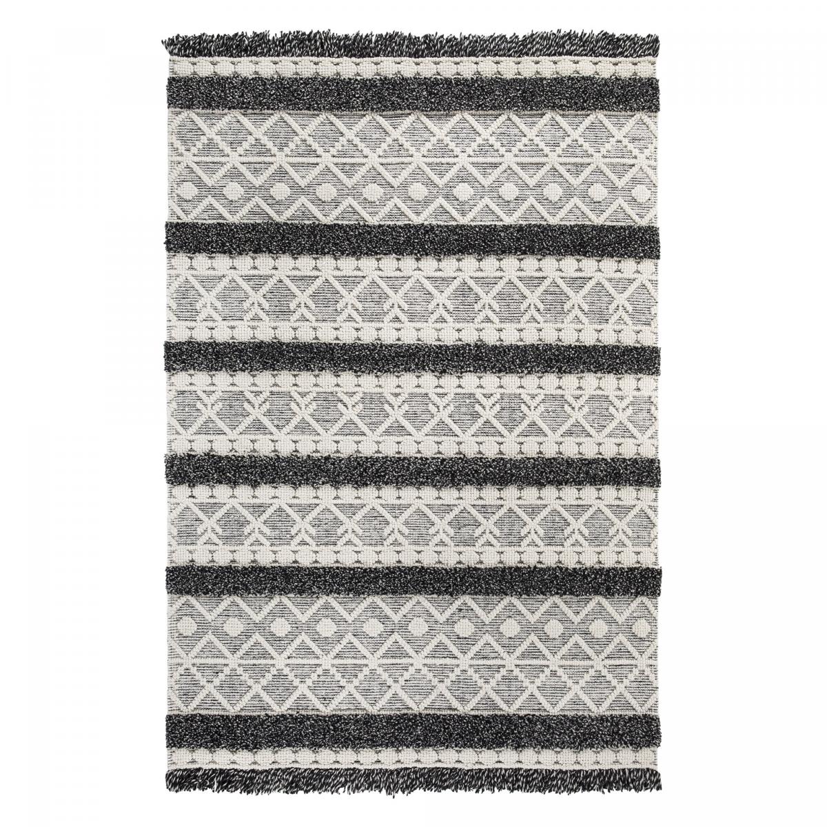 Alfombra de entrada 130x190 tejida en lana crema rectángulo estampado ...