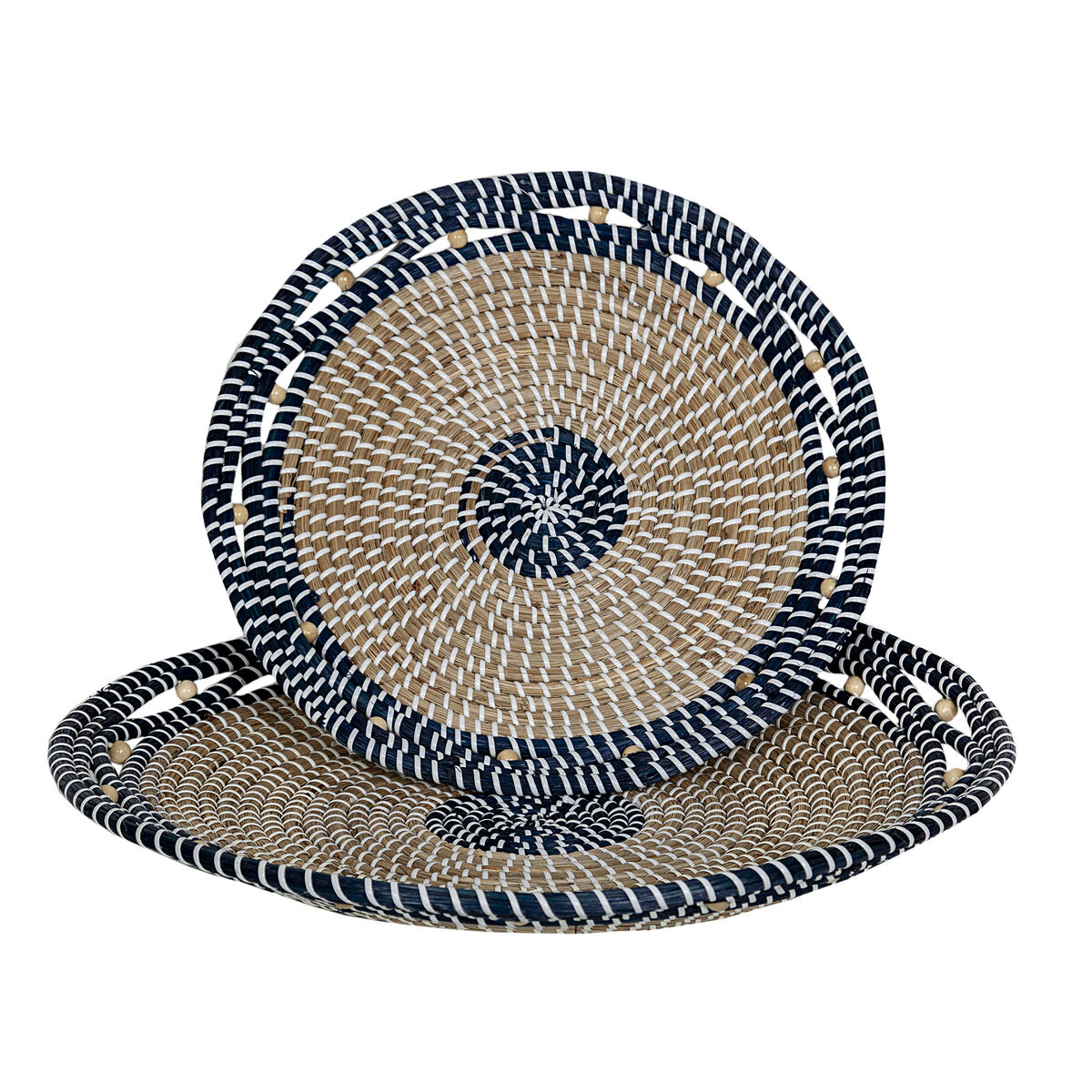 Centro de Mesa Romimex Azul Blanco Fibra natural 50 x 9 x 50 cm Set (2 ...